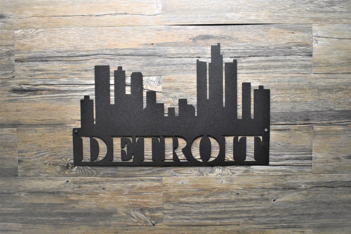 Rustic Detroit City Skyline Sign Home Wall Decor | Etsy