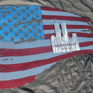 Never Forget 911 Tattered American Flag Wall Art, September 11th US ...