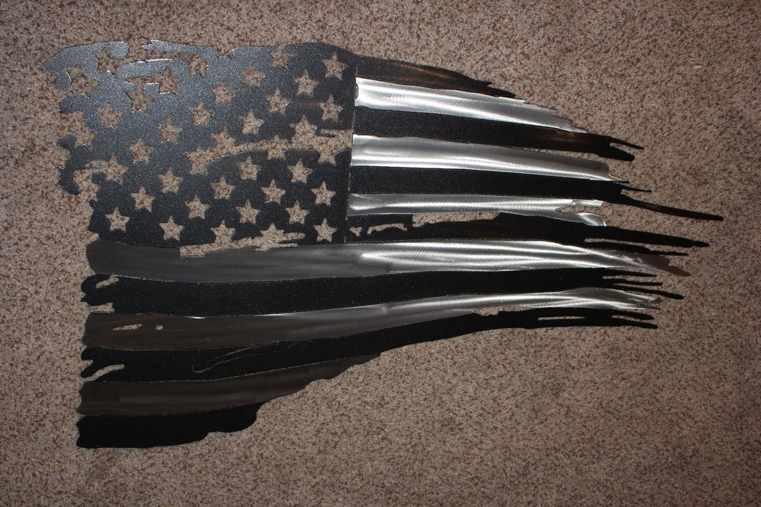 Tattered Flag Metal Art, Black American Flag Wall Art, Patriot Gifts ...