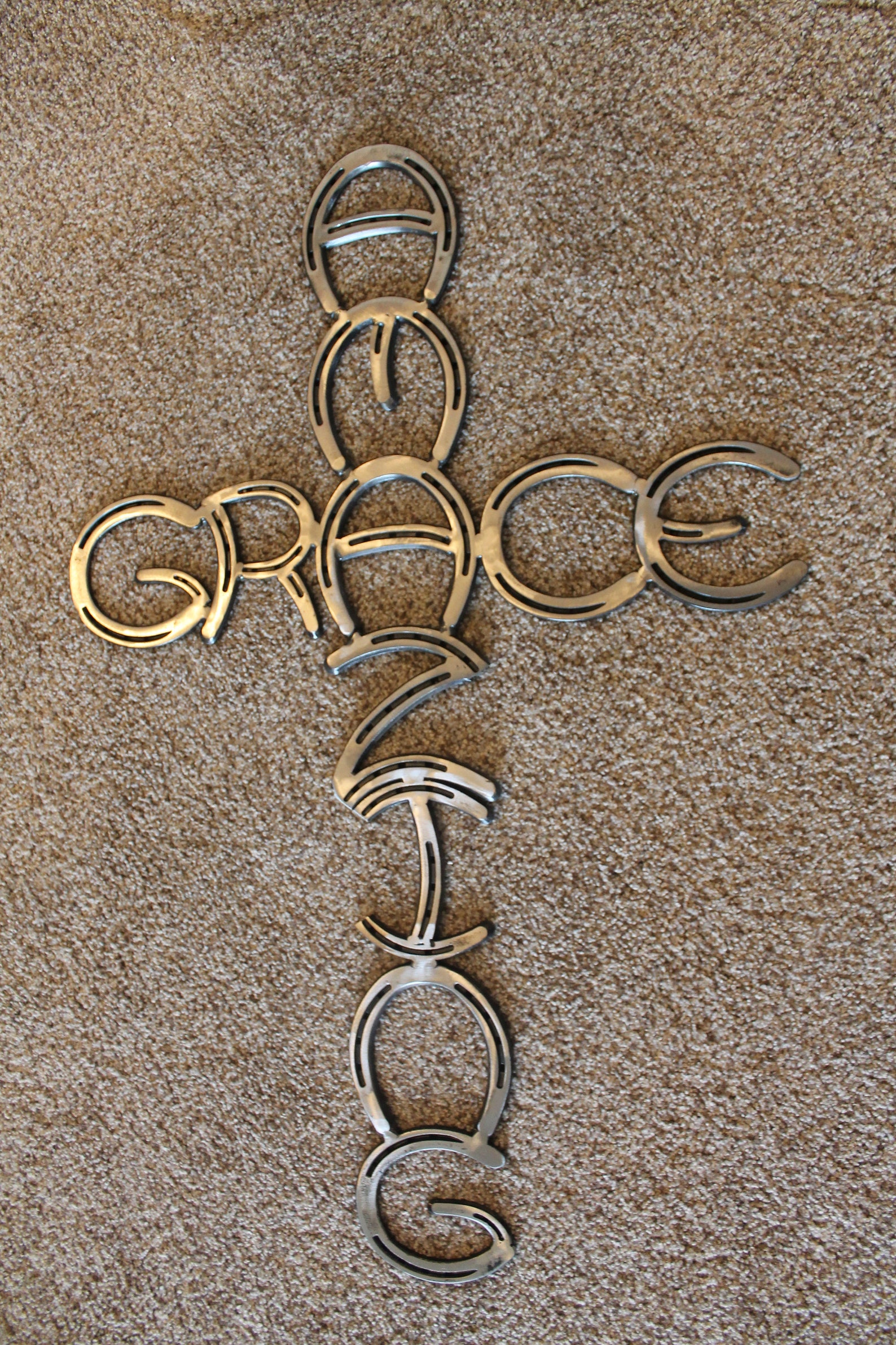 Amazing Grace Wall Art, Horseshoe Cross Wall Decor, Hymn Art, Adult ...