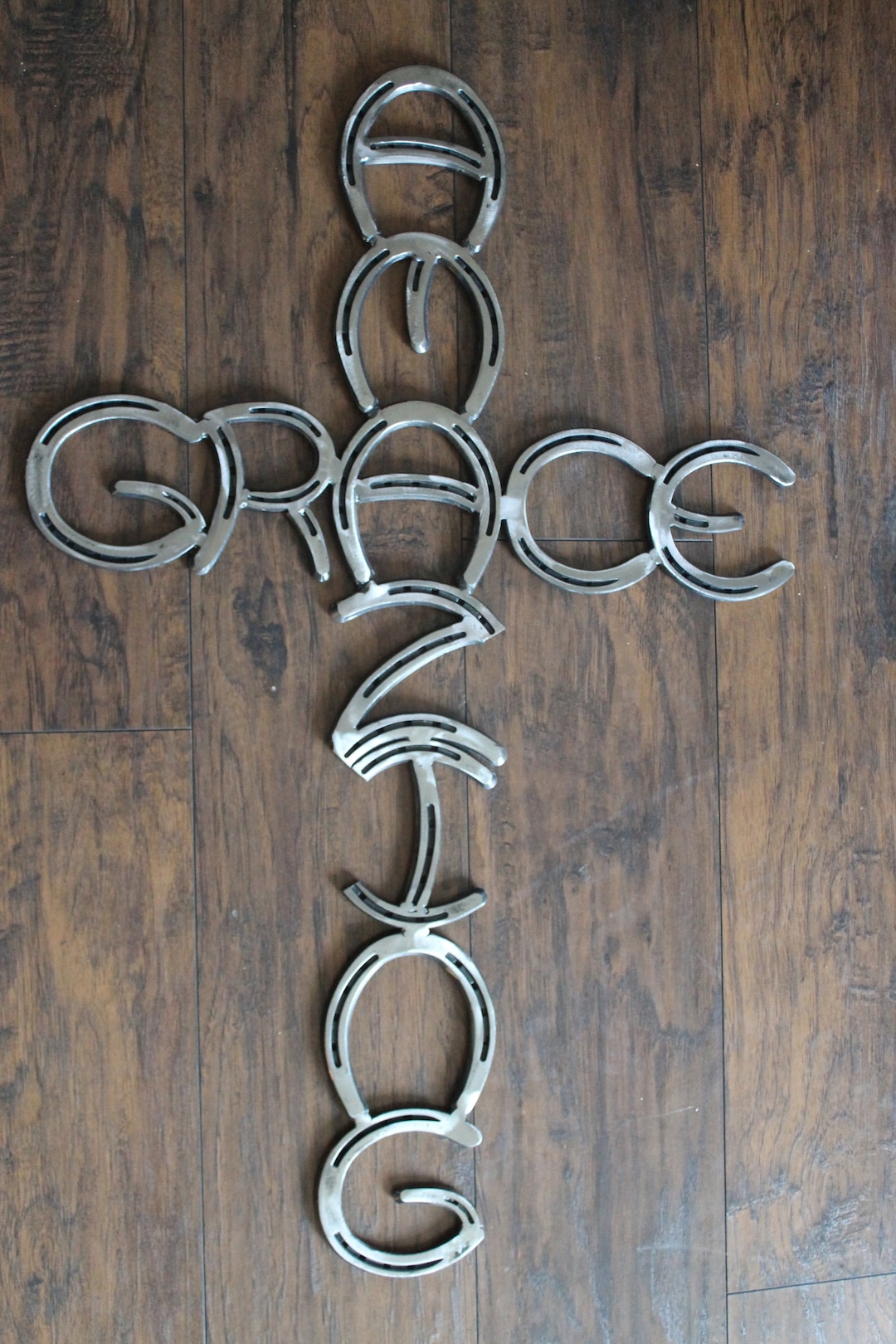 Amazing Grace Wall Art, Horseshoe Cross Wall Decor, Hymn Art, Adult ...