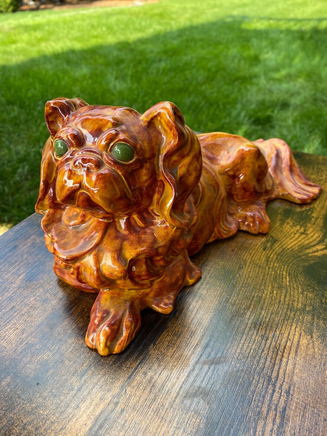Vintage Hand-painted Ceramic Glazed Golden Brown Pekingese Dog Laying ...
