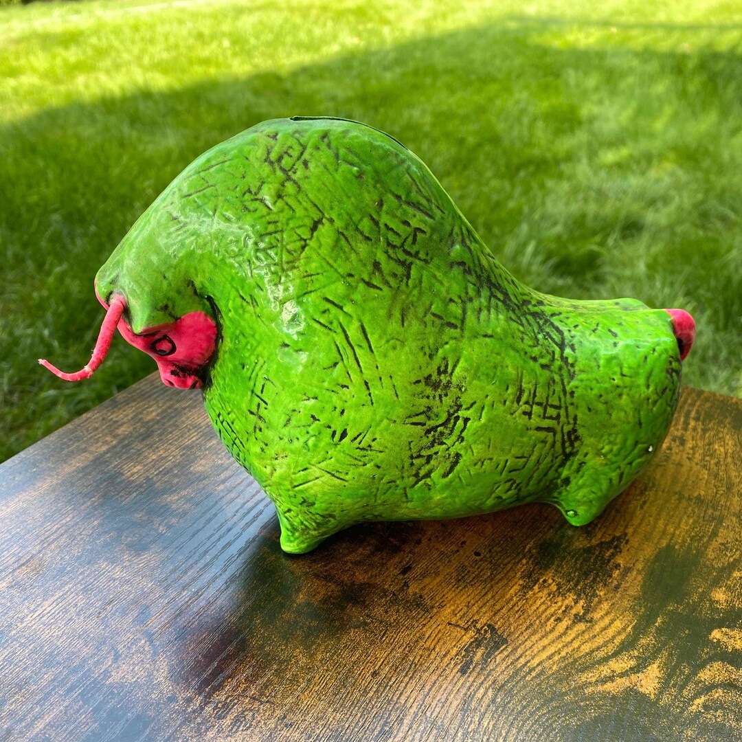 Vintage 1960's MCM Paper Mache Green and Pink Bull Piggy Bank Japan - Etsy