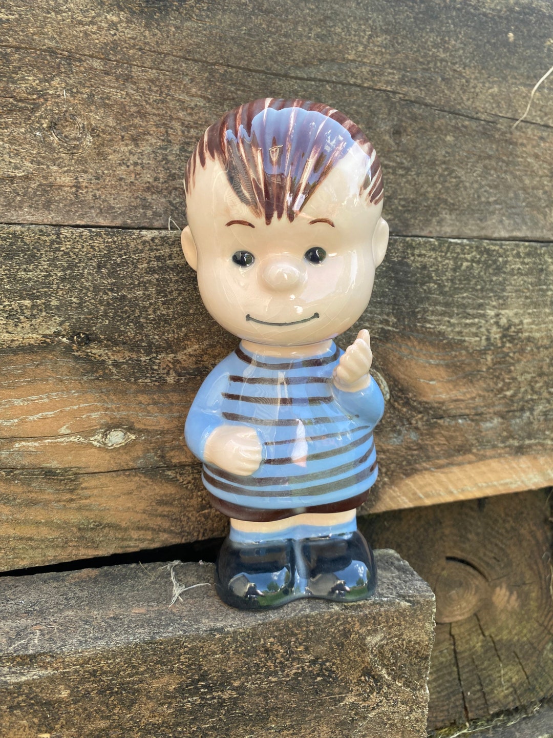 Vintage Peanuts Linus Blue Shirt Unmarked Hand-painted Ceramic Statue ...