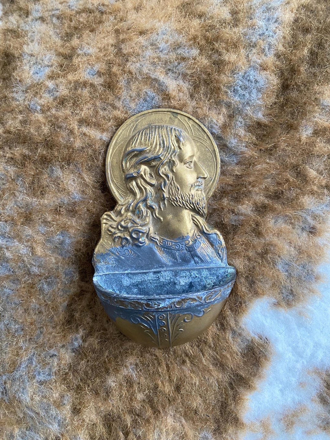 Antique Jesus Christ Pewter Holy Water Font / Stoup Religious Wall ...