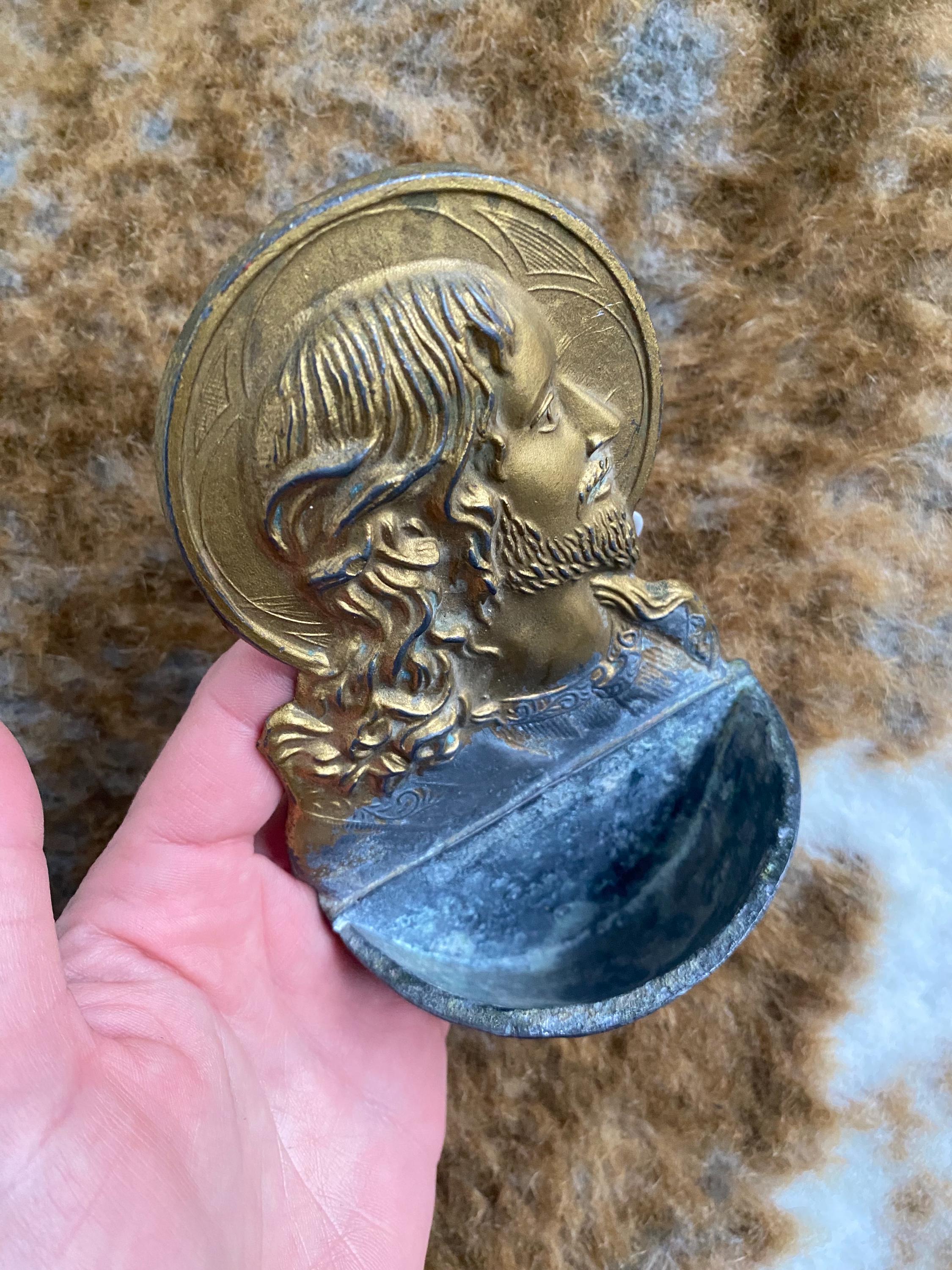 Antique Jesus Christ Pewter Holy Water Font / Stoup Religious Wall ...