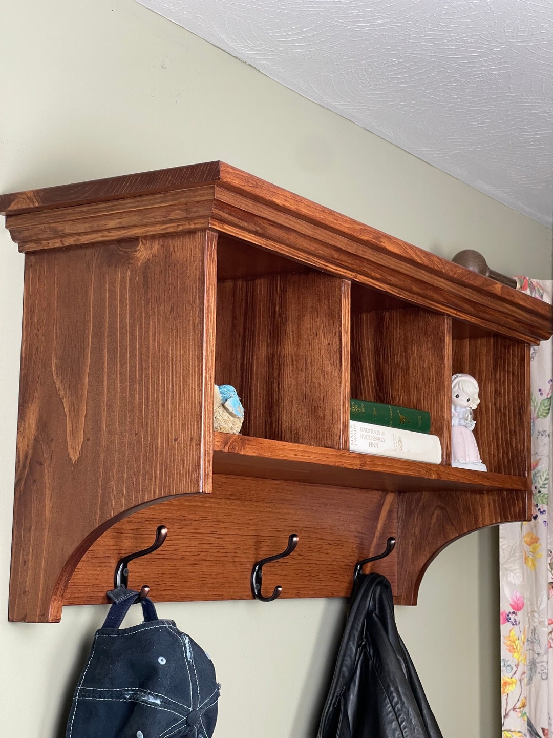 Large Wall Cubby Shelf With Hooks, Coat Rack - Etsy