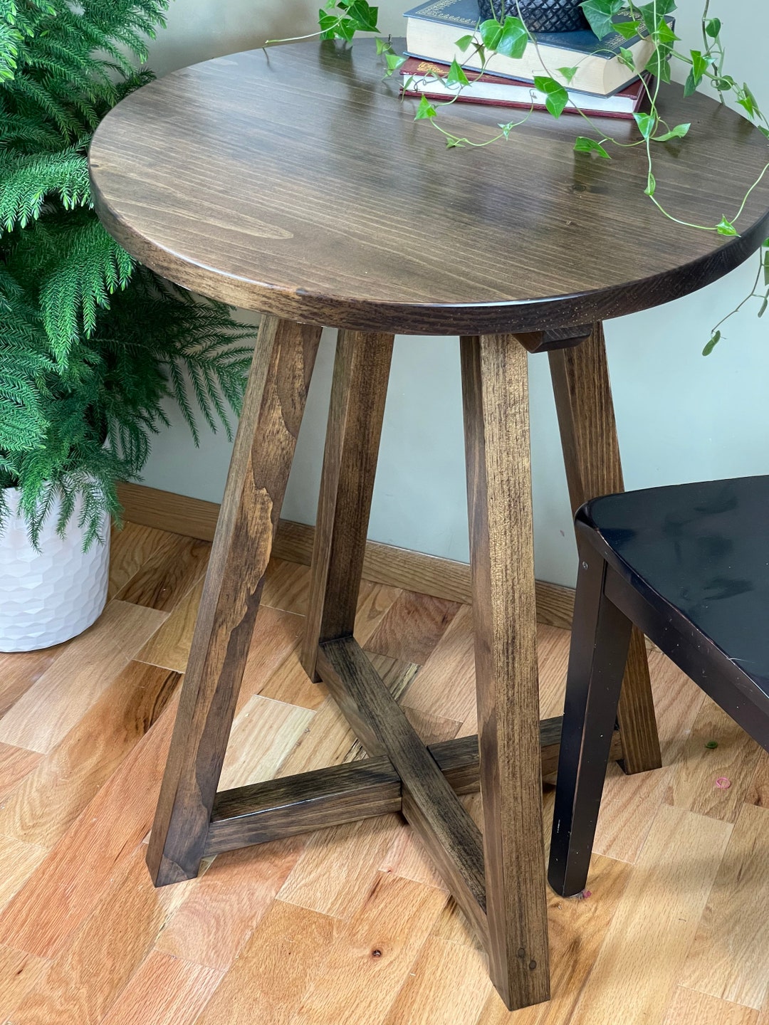 Dining Height Round Table, Stained Wooden Table - Etsy