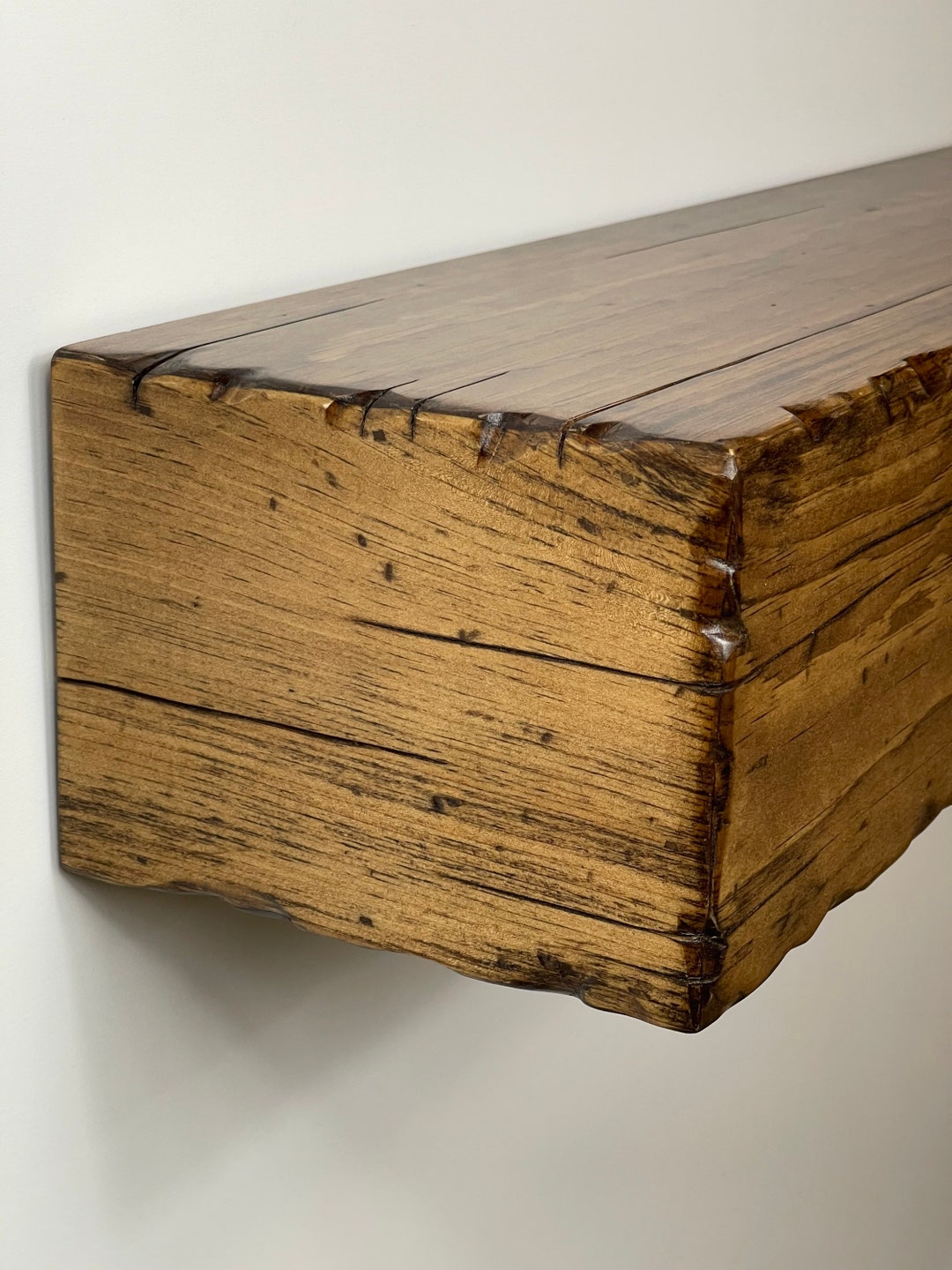 Custom Distressed Fireplace Mantel, Hand Hewn Floating Shelf, Made to ...
