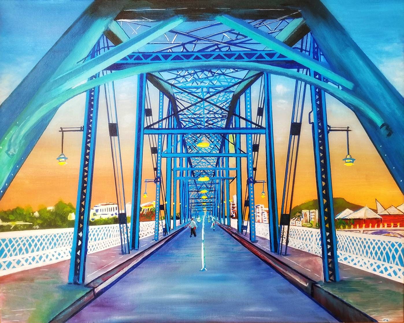 Walnut St. Bridge Painting Print. 16"x20". Downtown Chattanooga. - Etsy
