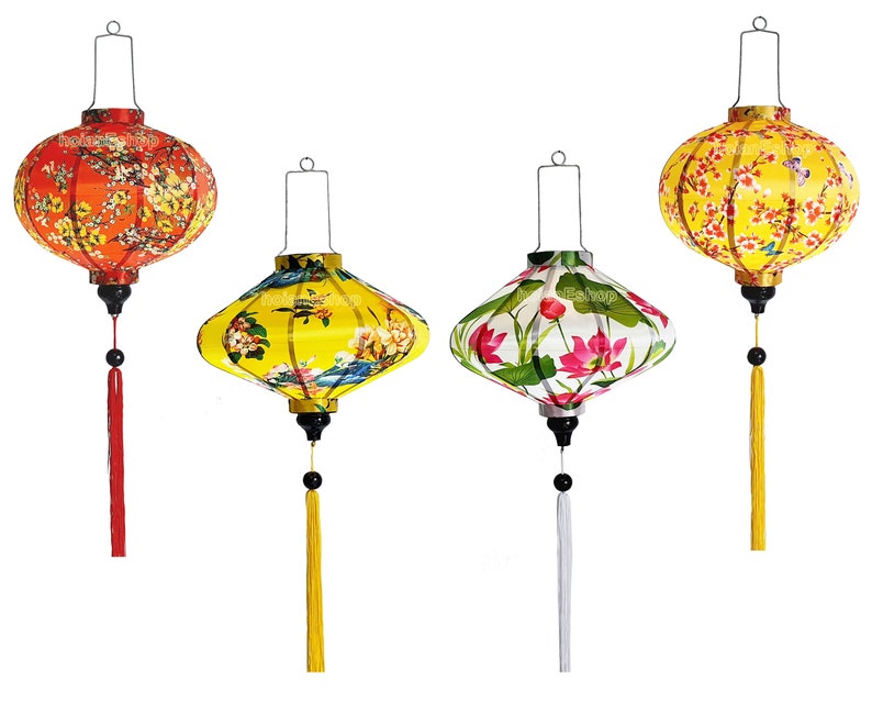 Set of 4 Vietnamese Silk Lanterns: Floral New Year Decor (35cm) - Etsy