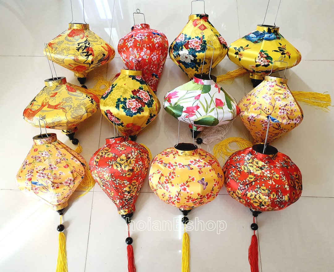 Set 12 Vietnam Silk Lanterns for New Year Decor - TET Decor - Wedding ...