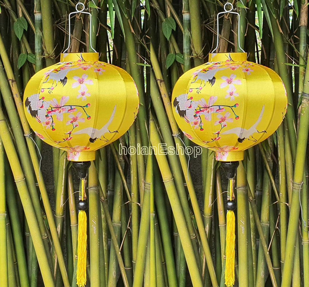 Set 2 Vietnam Bamboo Silk Lanterns 35cm - New 3D Flower Fabric ...