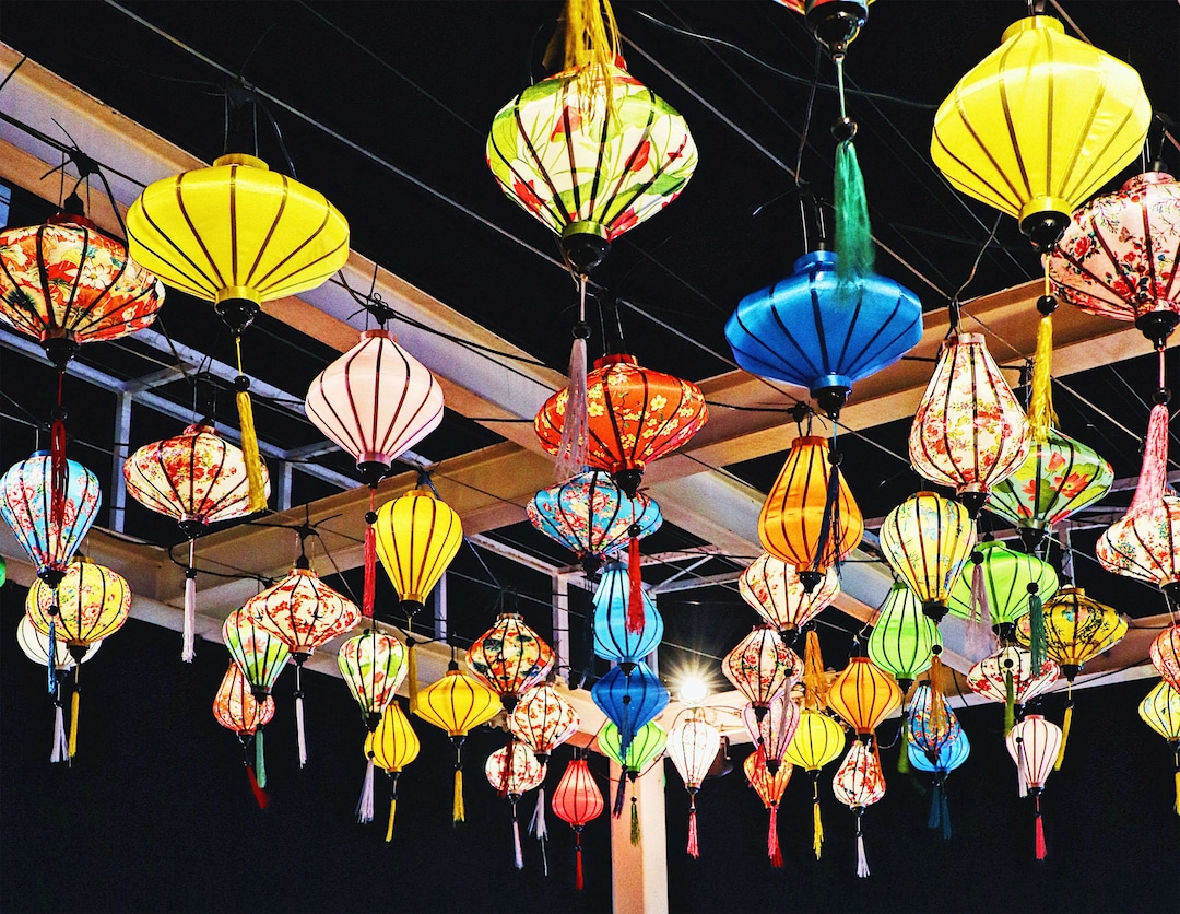 Set of 8 Pcs Bamboo Silk Lanterns-35cm-3d Printed Patterns Fabric ...