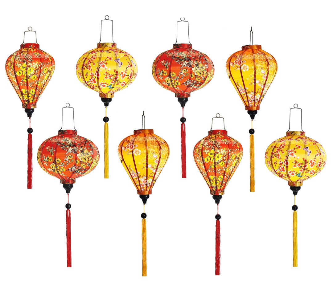 8 Vietnamese Silk Lanterns: Apricot & Cherry Blossom, New Year ...