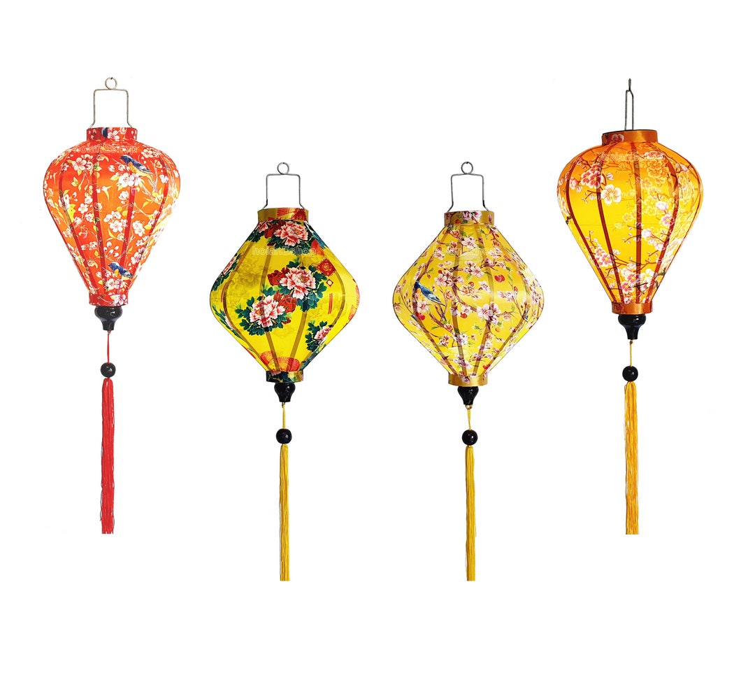 Set of 4 Vietnamese Silk Lanterns: Floral New Year Decor (35cm) - Etsy