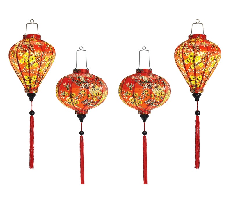 Set of 4 Vietnamese Silk Lanterns: Floral New Year Decor (35cm) - Etsy