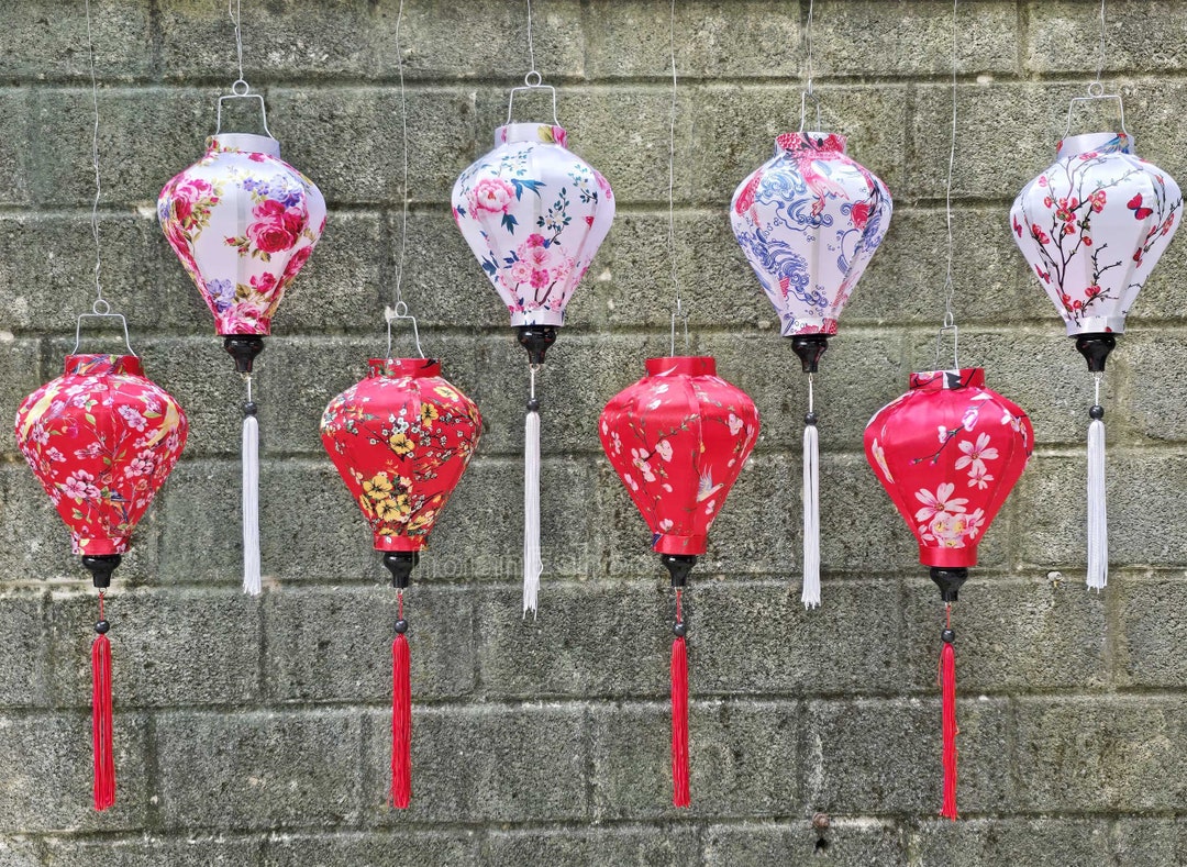 Silk Flower Lanterns 22cm (set of 8): Lanterns for Mid-autumn Festival ...