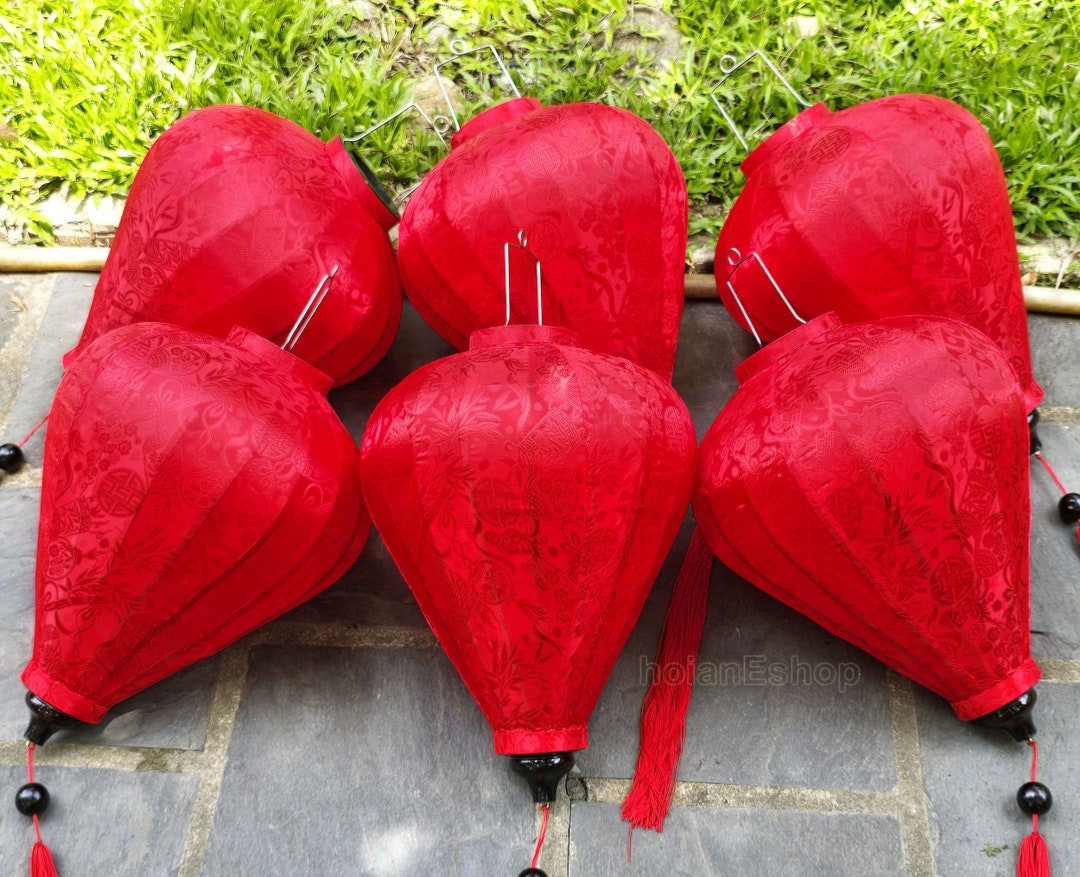 Red Silk Bamboo Lanterns (set of 6): Vietnamese Wedding Decor, 20 Inch ...