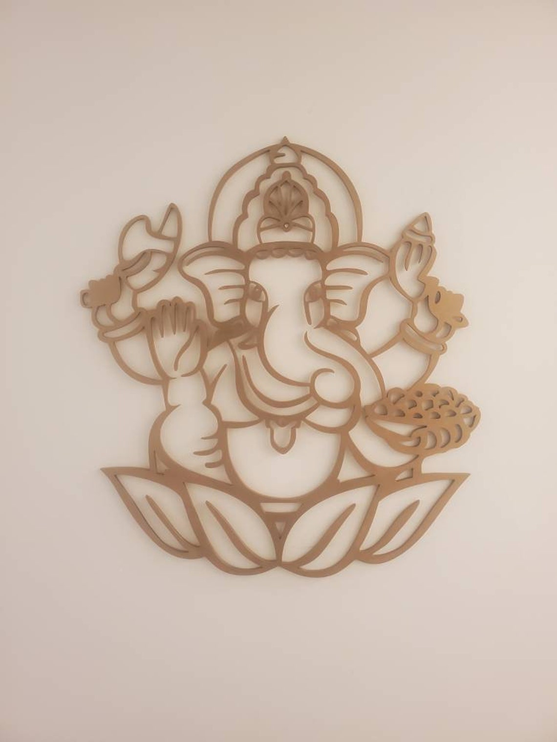 Gold Wood Ganesh Wall Piece, Wood Art of Abstract Ganesha, Yoga Studio ...