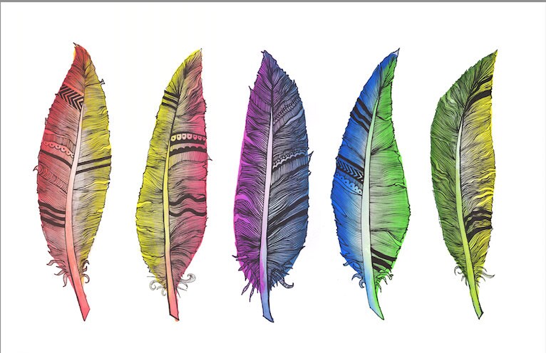 Feather Watercolour Print Aztec Feathers Rainbow | Etsy Canada