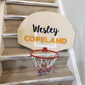 Wood Basketball Hoop Door Name Sign, Door Hanger, Mini Basketball Hoop ...
