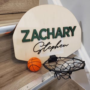 Wood Basketball Hoop Door Name Sign, Door Hanger, Mini Basketball Hoop ...