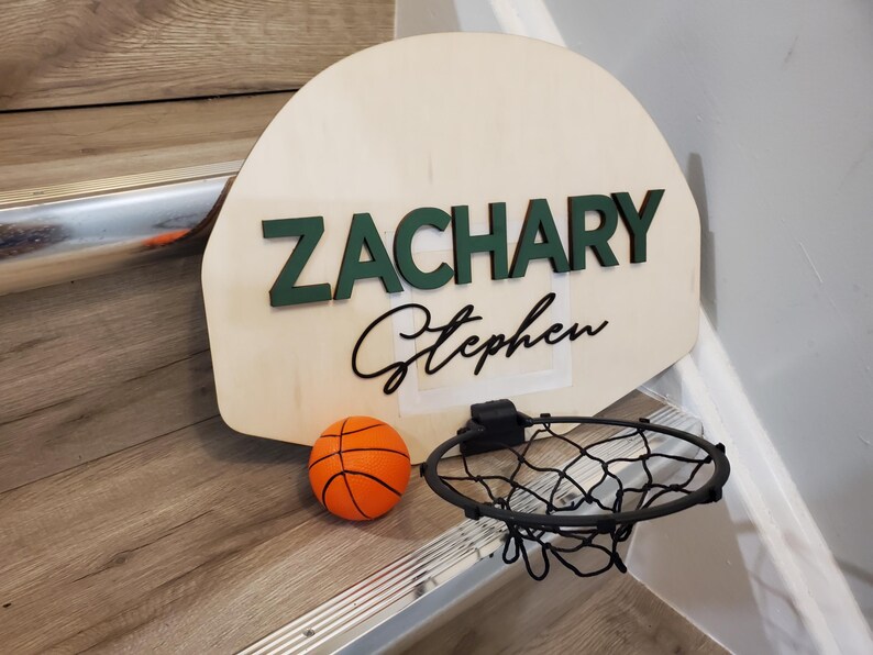 Wood Basketball Hoop Door Name Sign, Door Hanger, Mini Basketball Hoop ...