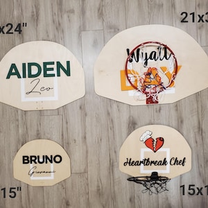 Wood Basketball Hoop Door Name Sign, Door Hanger, Mini Basketball Hoop ...