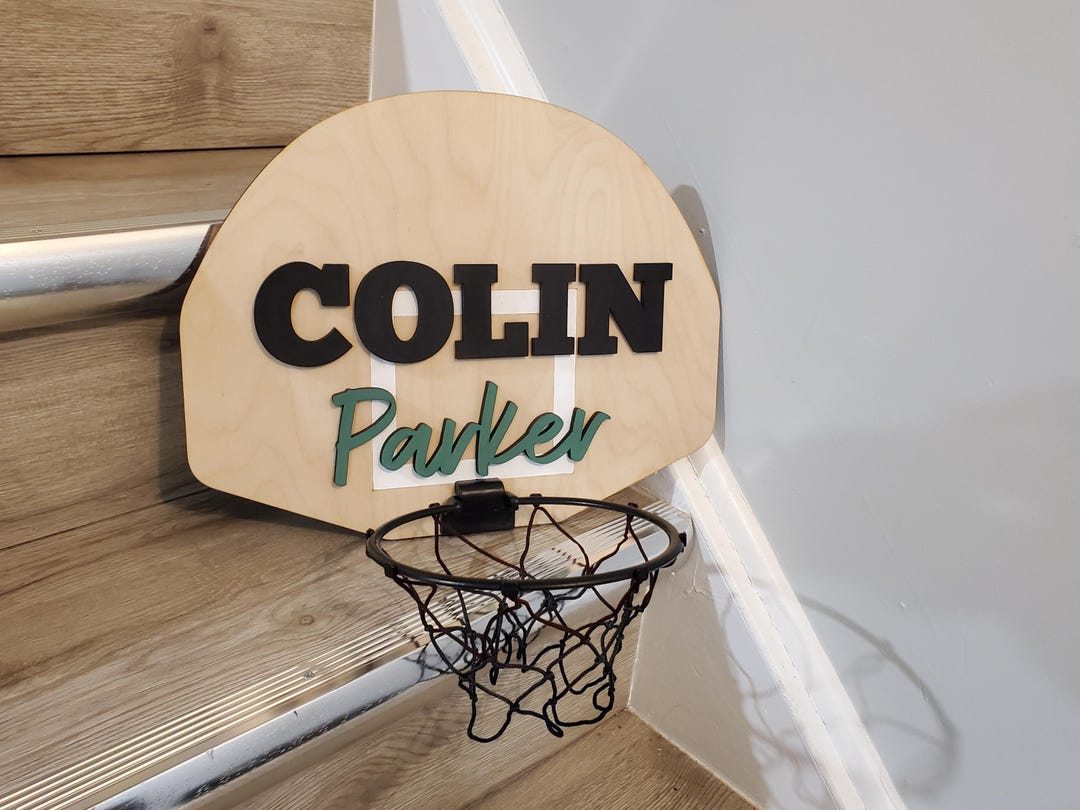 Wood Basketball Hoop Door Name Sign, Door Hanger, Mini Basketball Hoop ...