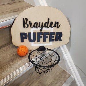 Wood Basketball Hoop Door Name Sign, Door Hanger, Mini Basketball Hoop ...