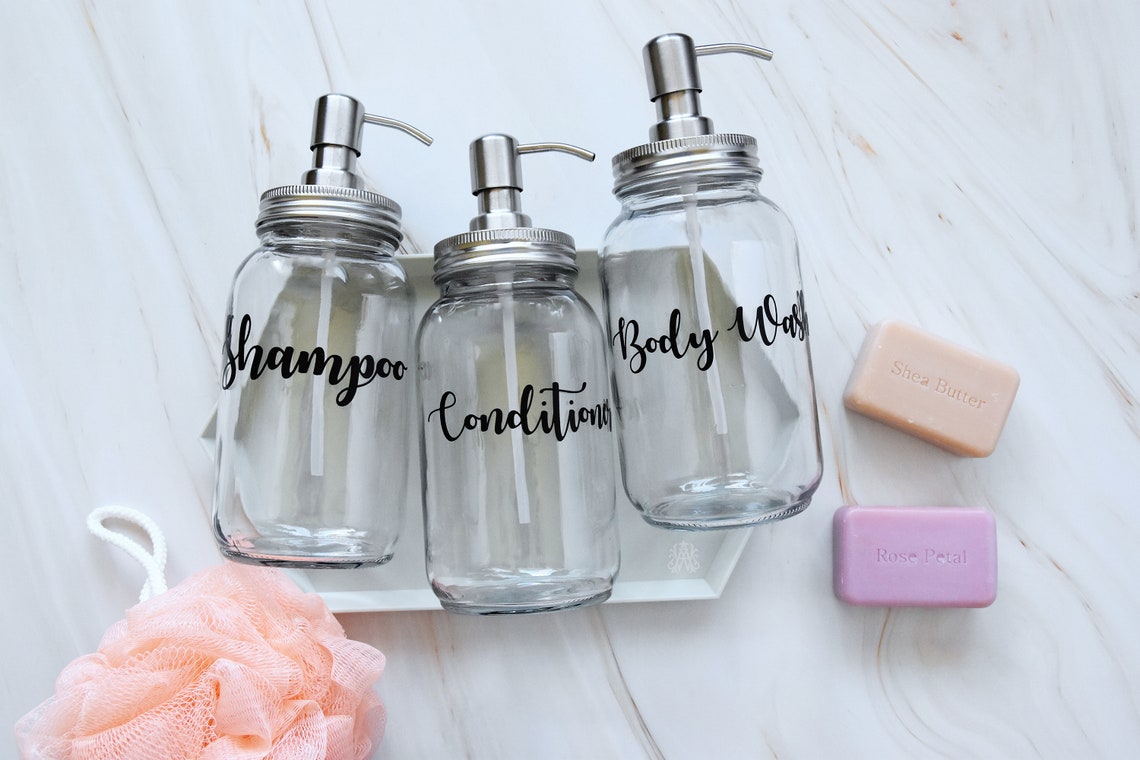 Bathroom Bottle Decal Set, Shampoo Conditioner Body Wash, Vinyl ...