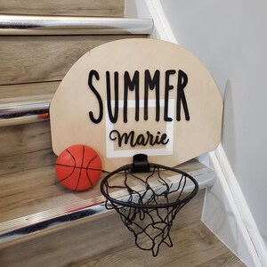 Wood Basketball Hoop Door Name Sign, Door Hanger, Mini Basketball Hoop ...
