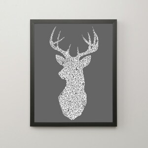 Left Facing Deer Print, Twin Deer Heads, Geometric Art, Deer Art Print ...