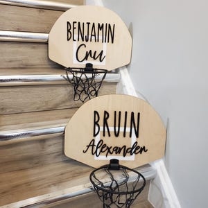 Wood Basketball Hoop Door Name Sign, Door Hanger, Mini Basketball Hoop ...