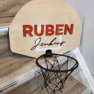 Wood Basketball Hoop Door Name Sign, Door Hanger, Mini Basketball Hoop ...