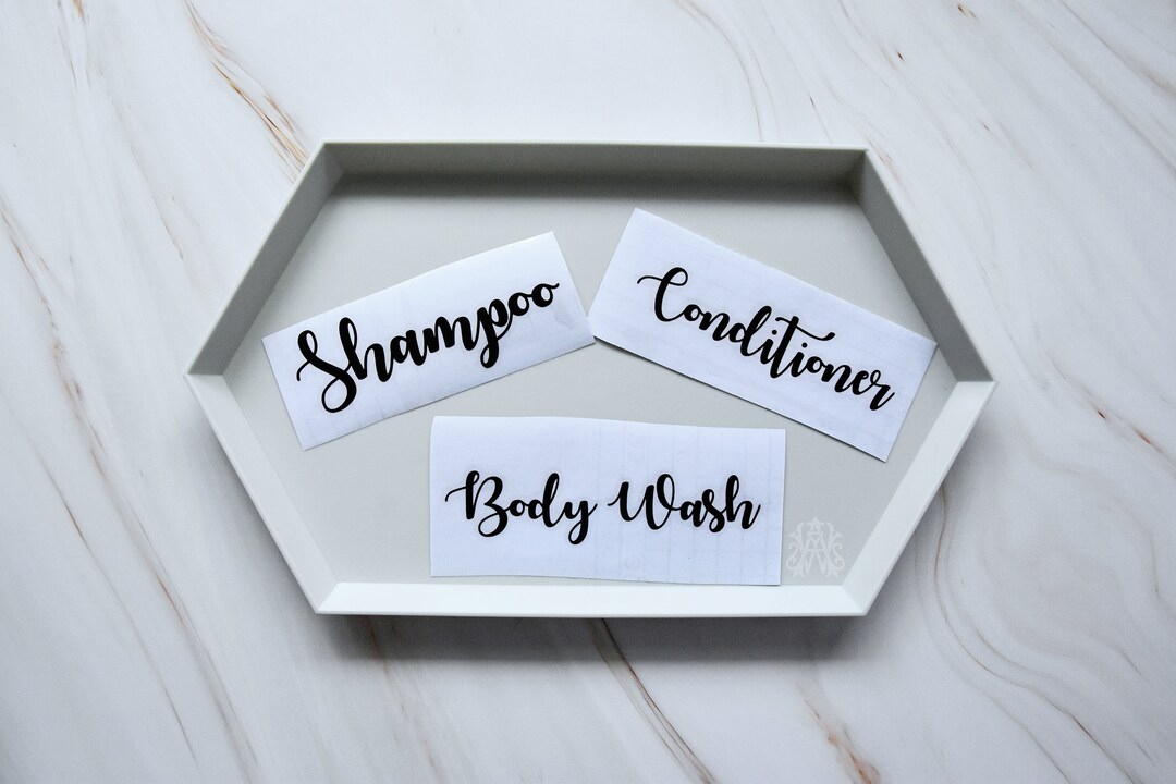 Bathroom Bottle Decal Set, Shampoo Conditioner Body Wash, Vinyl ...
