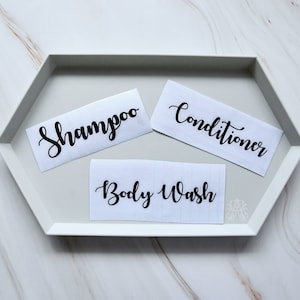 Bathroom Bottle Decal Set, Shampoo Conditioner Body Wash, Vinyl ...
