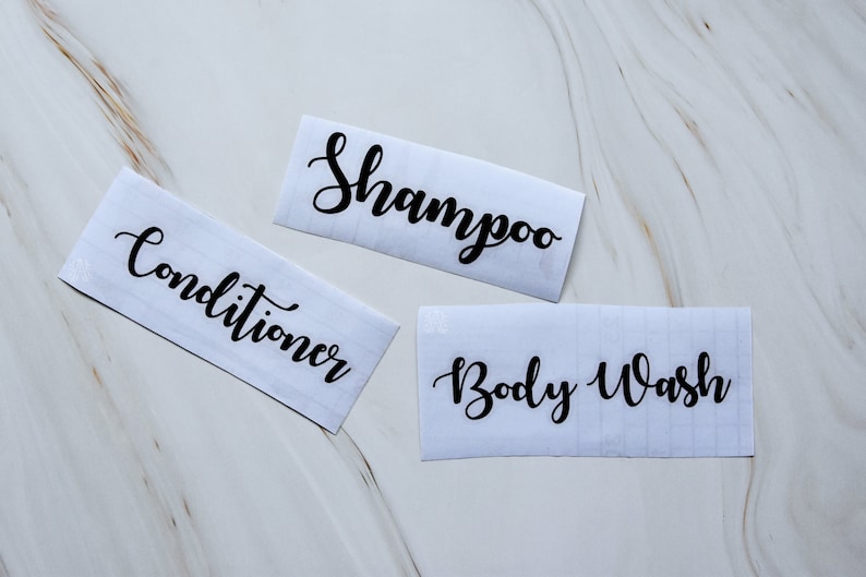 Bathroom Bottle Decal Set, Shampoo Conditioner Body Wash, Vinyl ...