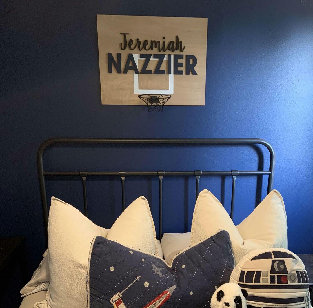 Wood Basketball Hoop Door Name Sign, Door Hanger, Mini Basketball Hoop ...