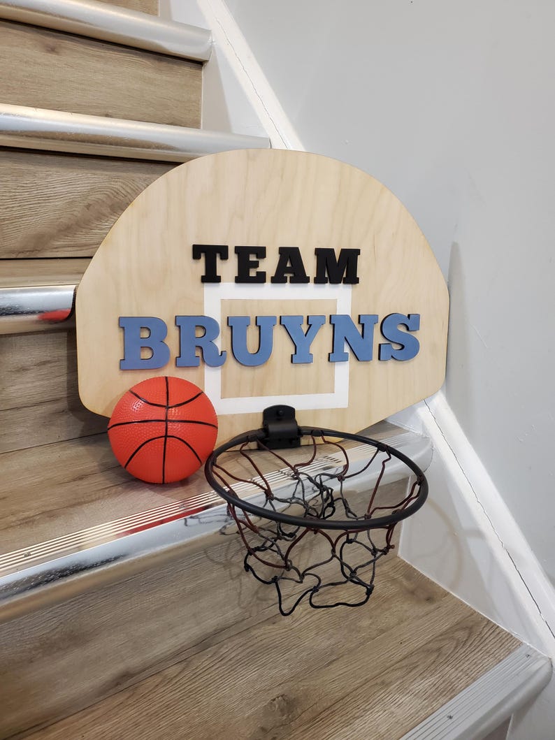 Wood Basketball Hoop Door Name Sign, Door Hanger, Mini Basketball Hoop ...