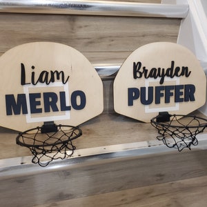 Wood Basketball Hoop Door Name Sign, Door Hanger, Mini Basketball Hoop ...