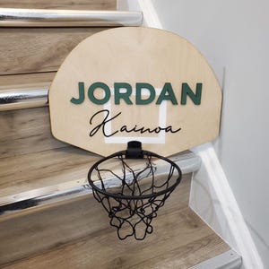 Wood Basketball Hoop Door Name Sign, Door Hanger, Mini Basketball Hoop ...