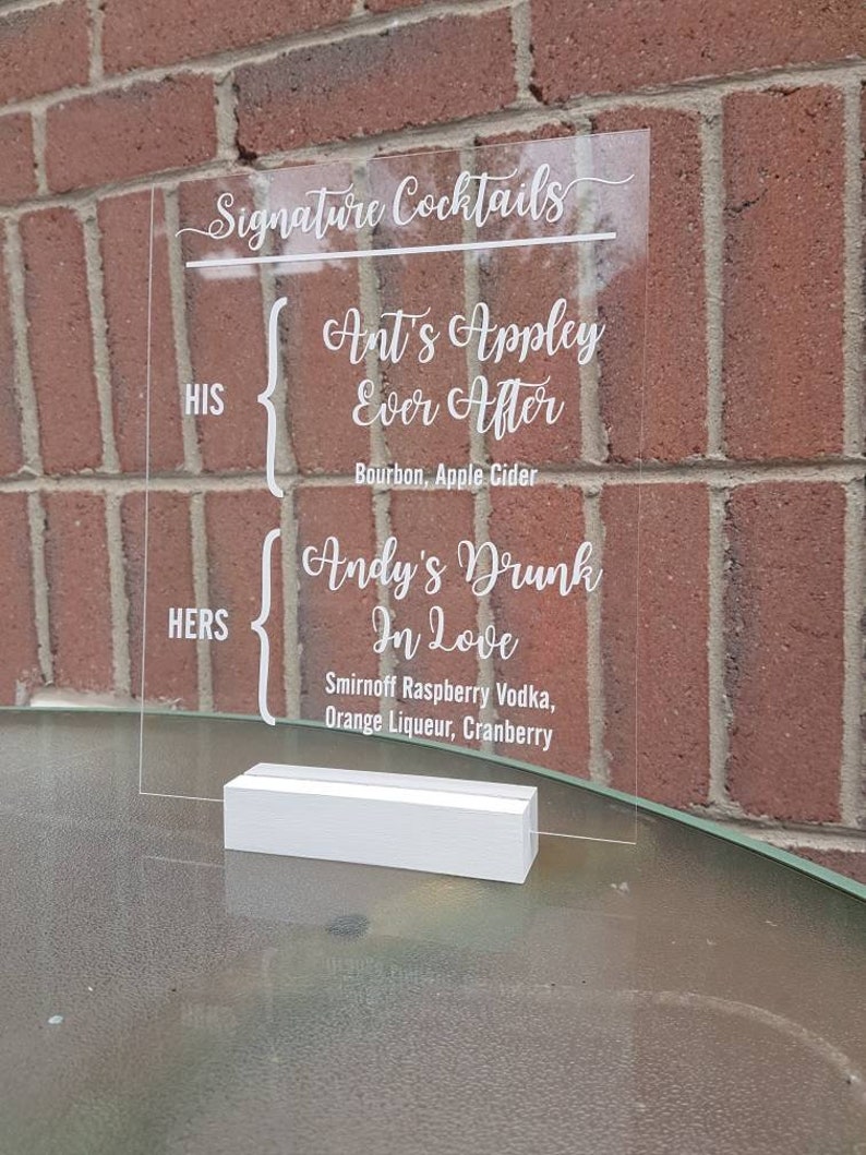 Custom 8x10 Acrylic Bar Sign wedding signs bar menu | Etsy