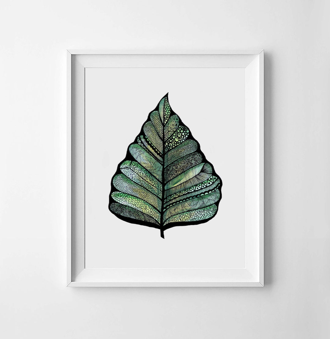 Modern Leaf Art, Green Leaves Wall Decal, Botanical Leaf Decor ...