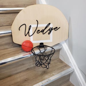 Wood Basketball Hoop Door Name Sign, Door Hanger, Mini Basketball Hoop ...