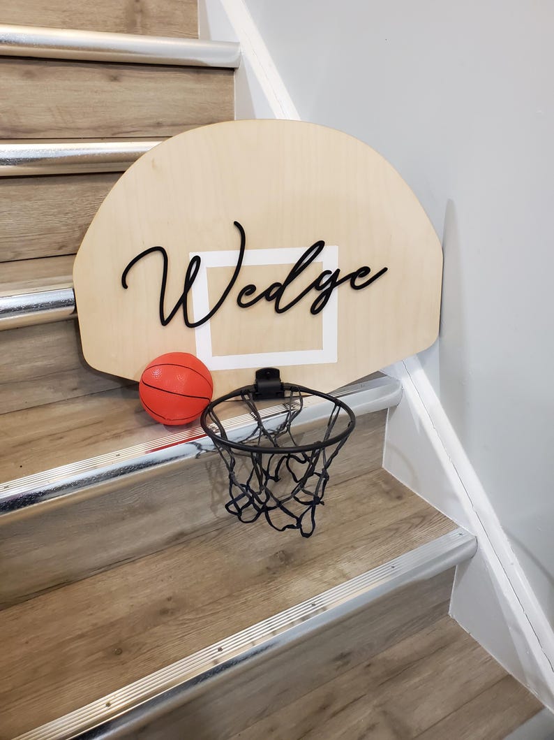 Wood Basketball Hoop Door Name Sign, Door Hanger, Mini Basketball Hoop ...