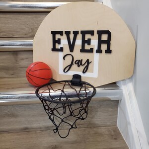 Wood Basketball Hoop Door Name Sign, Door Hanger, Mini Basketball Hoop ...