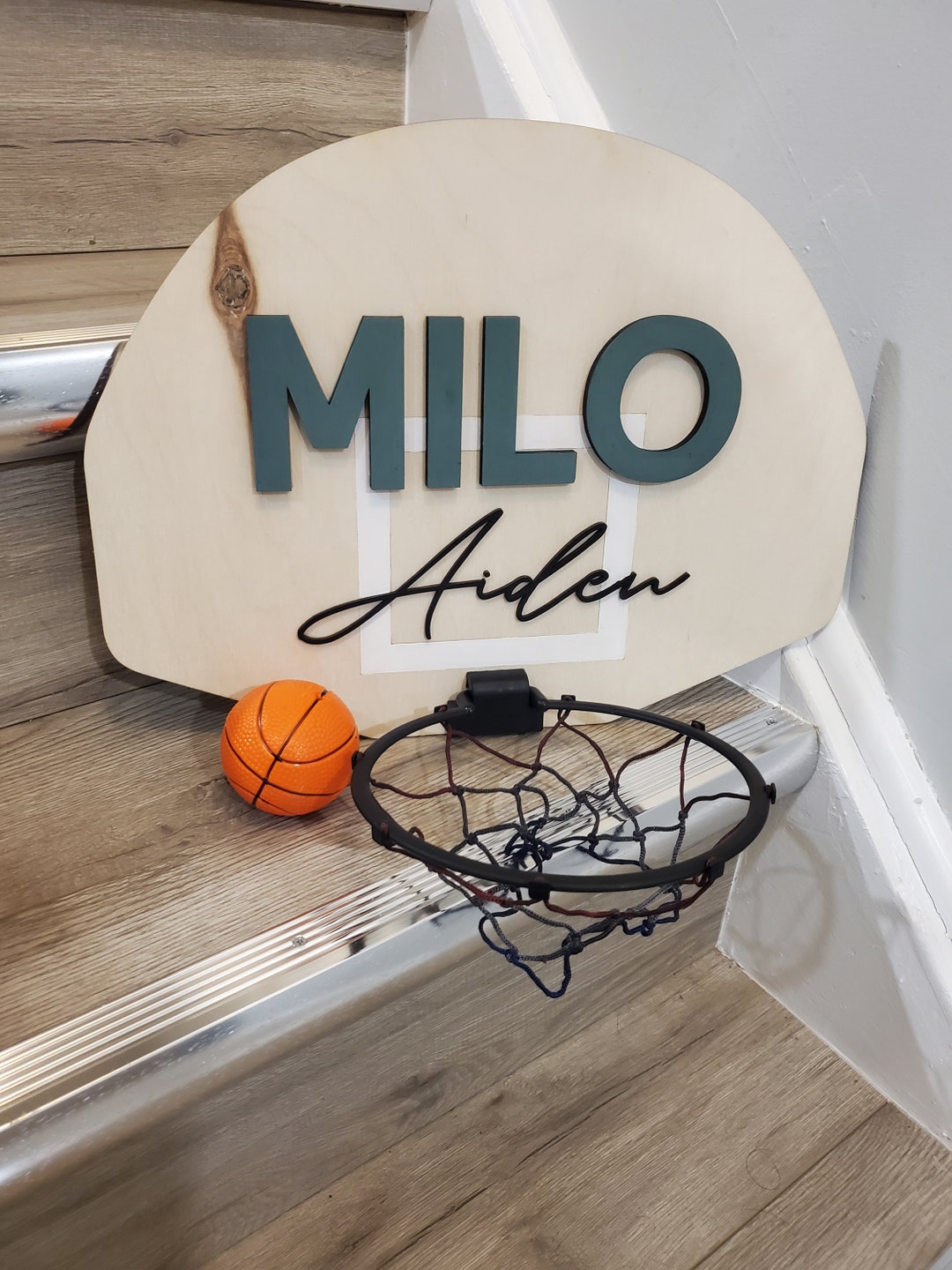 Wood Basketball Hoop Door Name Sign, Door Hanger, Mini Basketball Hoop ...