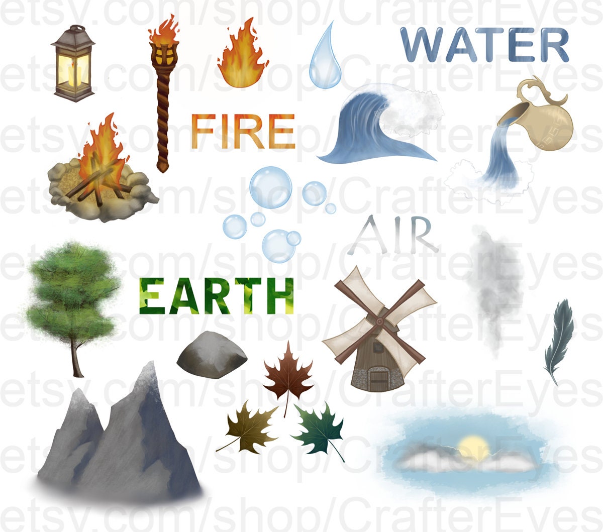 The Four Elements Cliparts ( 22 Pieces ) - Etsy